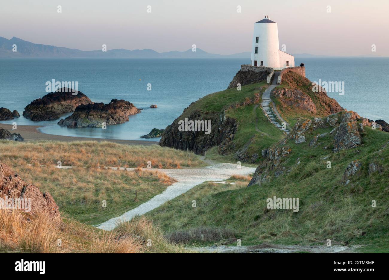 Twr Mawr lighthouse on Llanddwyn island in Anglesey in North Wales in ...
