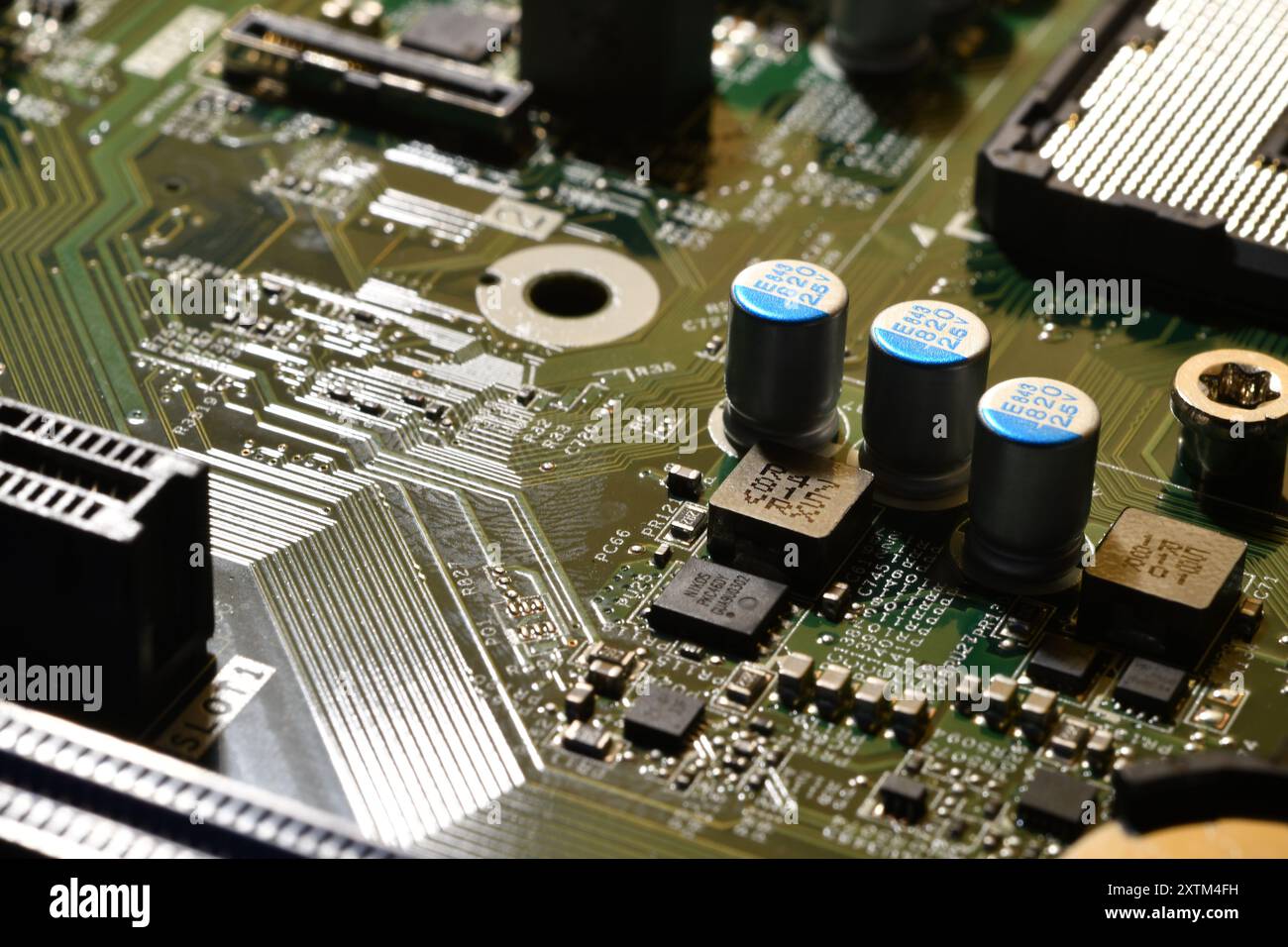 Detail of electronic components on a modern pc motherboard Stock Photo ...
