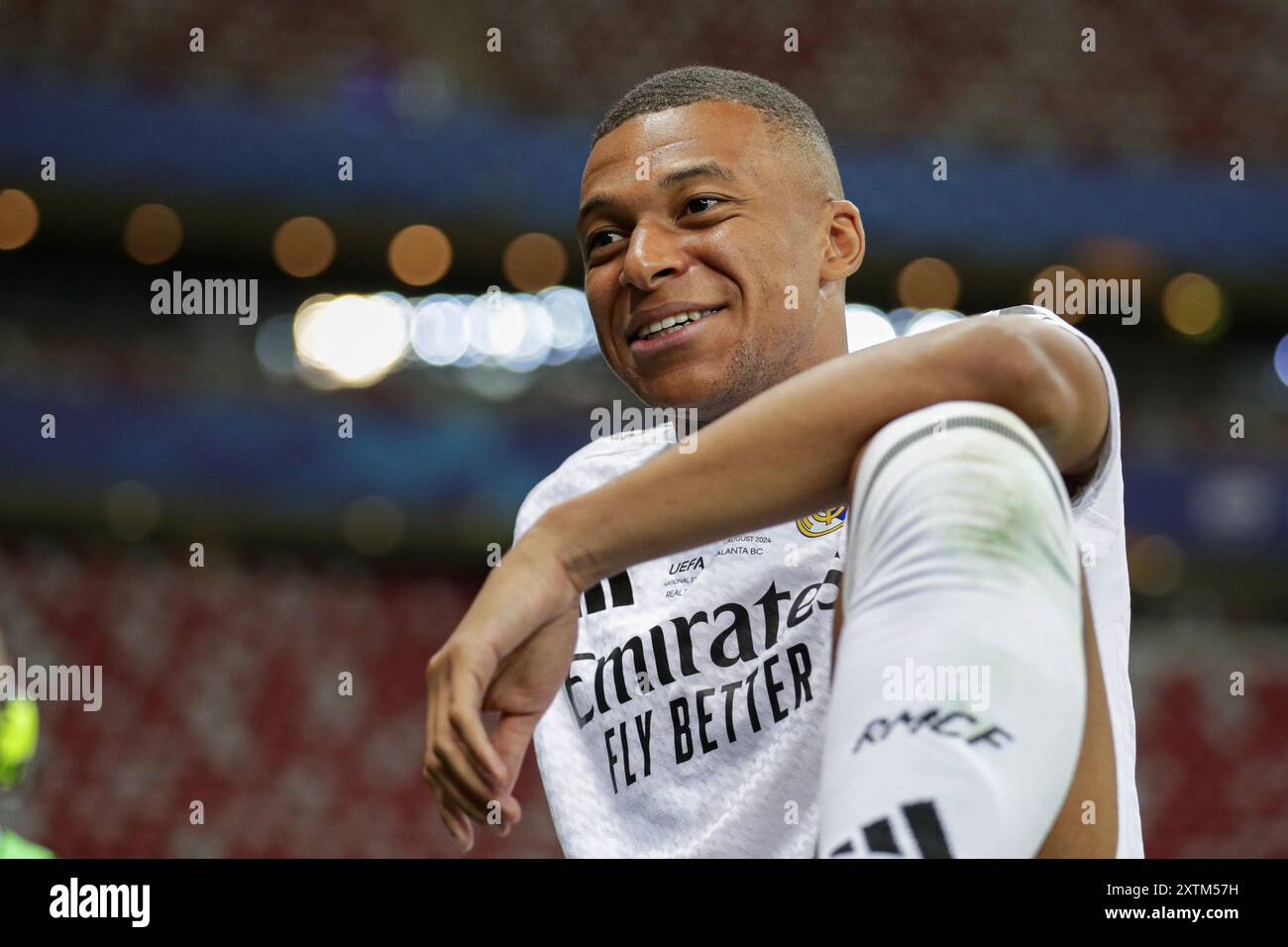 Kylian Mbappe of Real Madrid seen after the ceremony during the UEFA ...