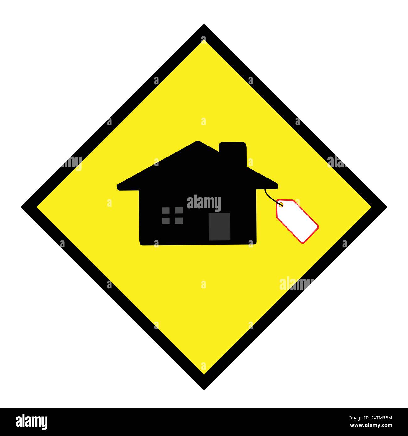 Yellow sticker with the silhouette of a house having a tag Stock Vector ...