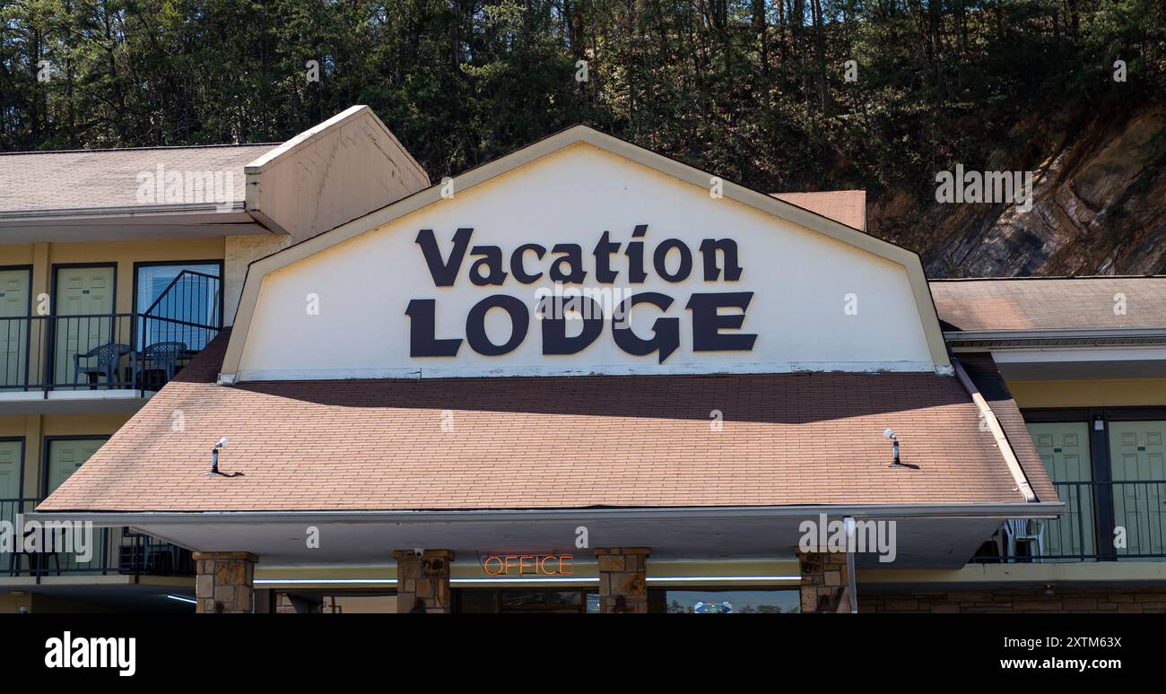 PIGEON FORGE, TN - 12 MAR 2024: Lettering on the sign over the front ...