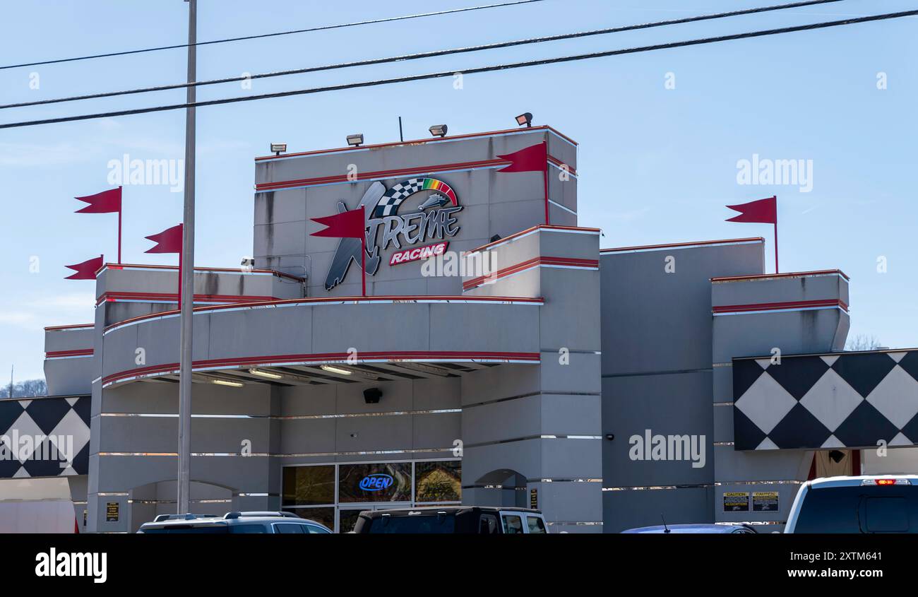 PIGEON FORGE, TN - 12 MAR 2024: Xtreme Racing Center is a go-kart track ...