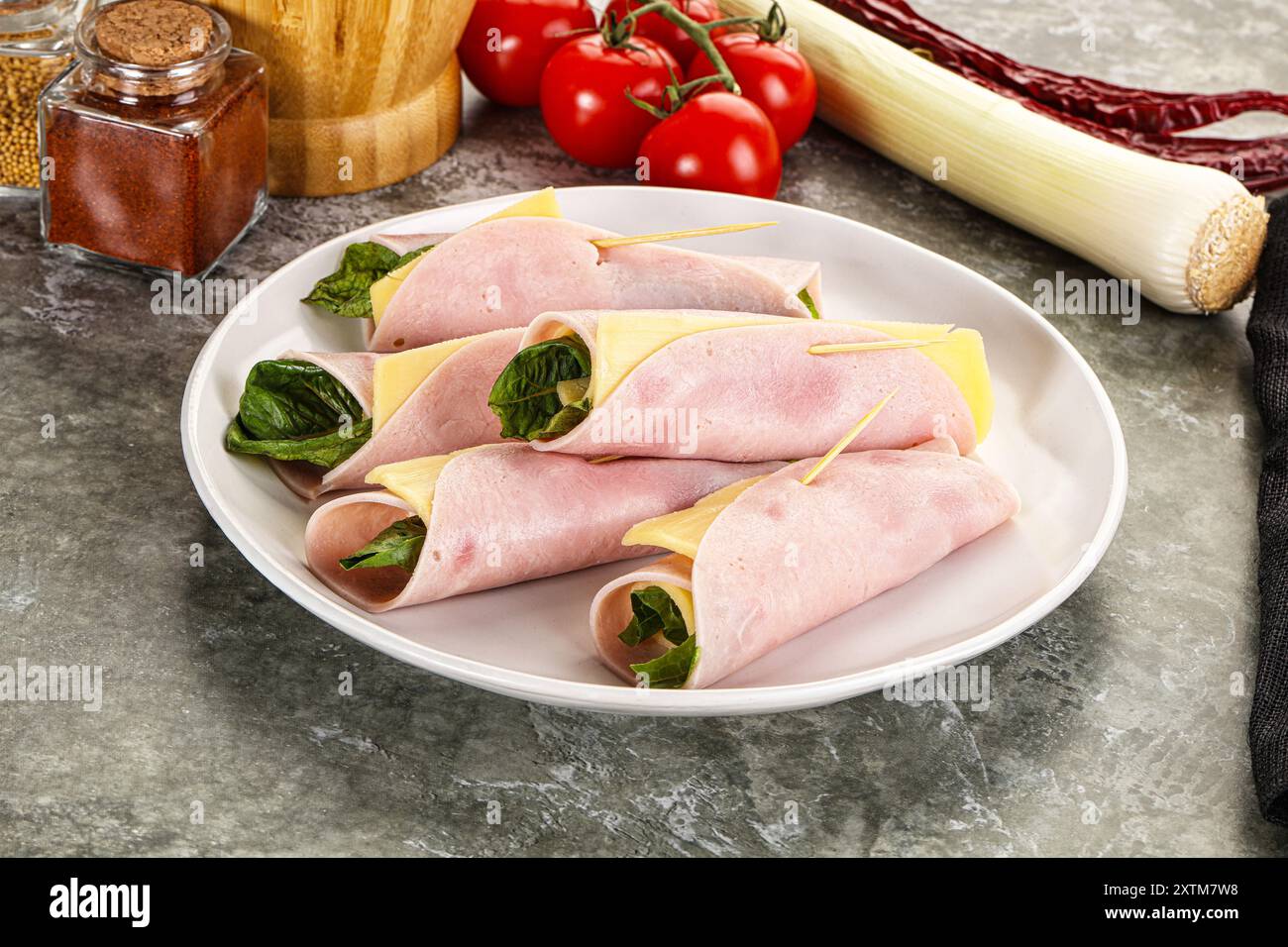 Roll with ham and cheese snack Stock Photo - Alamy