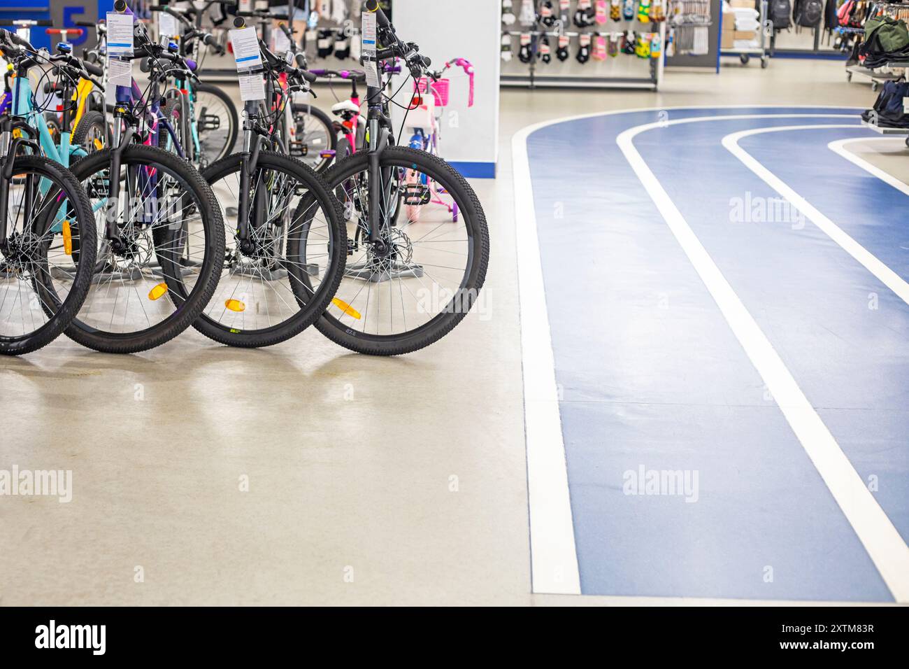 sports off-road bicycles in a sports store. Active recreation Stock ...