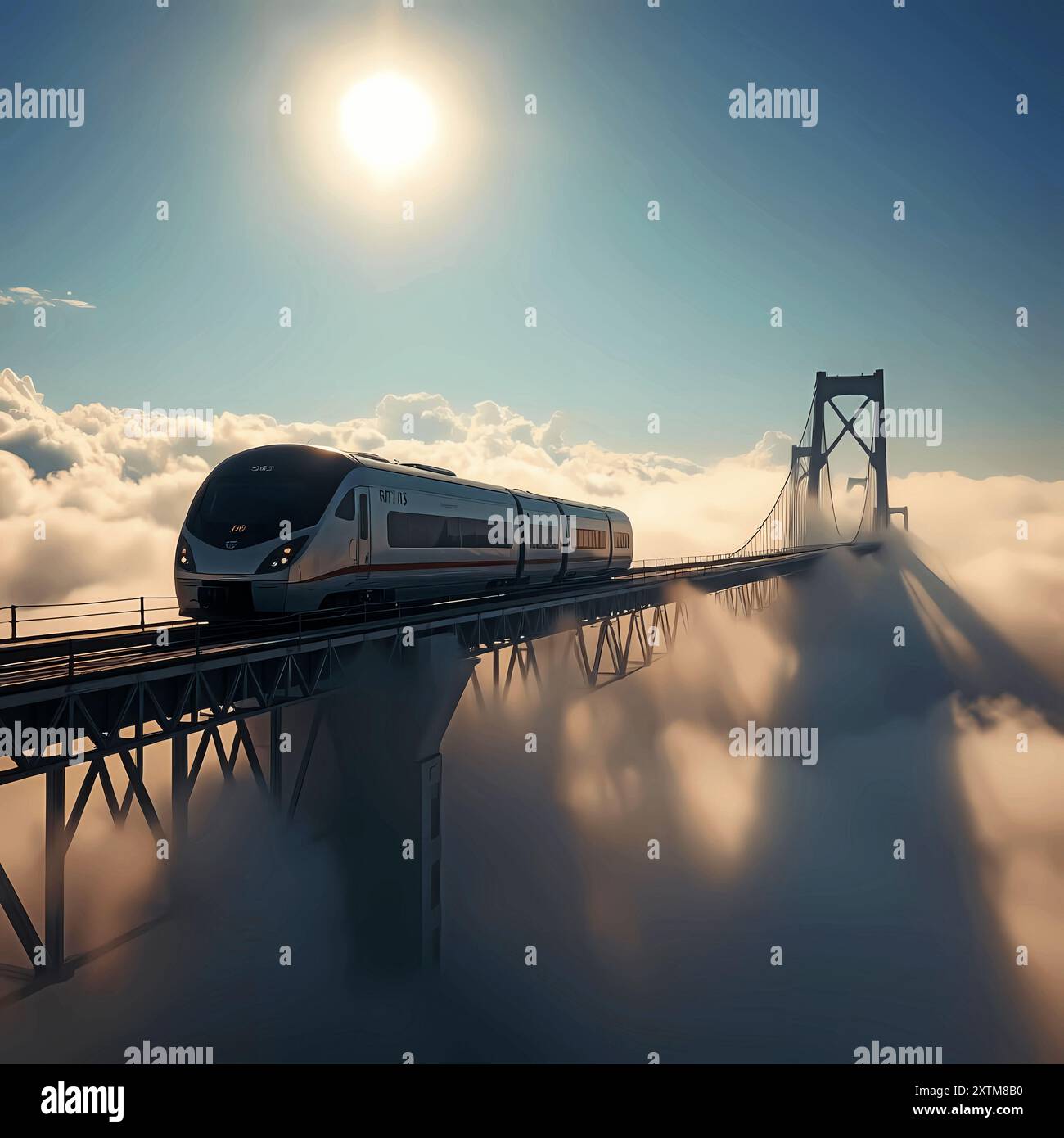 shorter trains go over bridge with clouds Stock Photo - Alamy