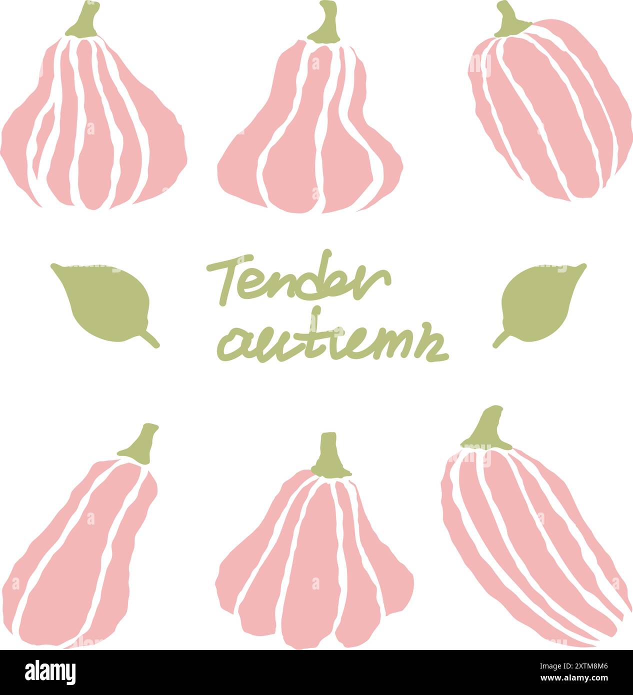 Colorful display of artistic pink pumpkin designs with autumn leaves ...