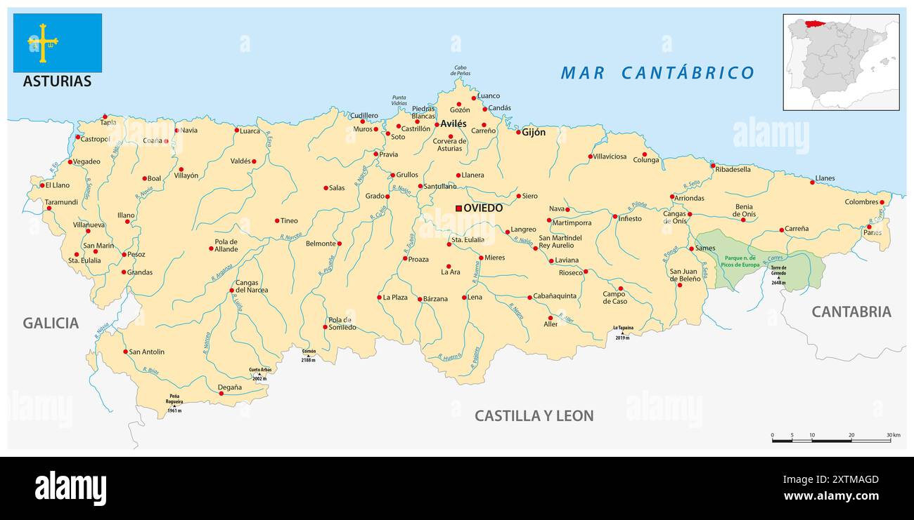 Map of the Spanish autonomous community of Asturias Stock Photo - Alamy