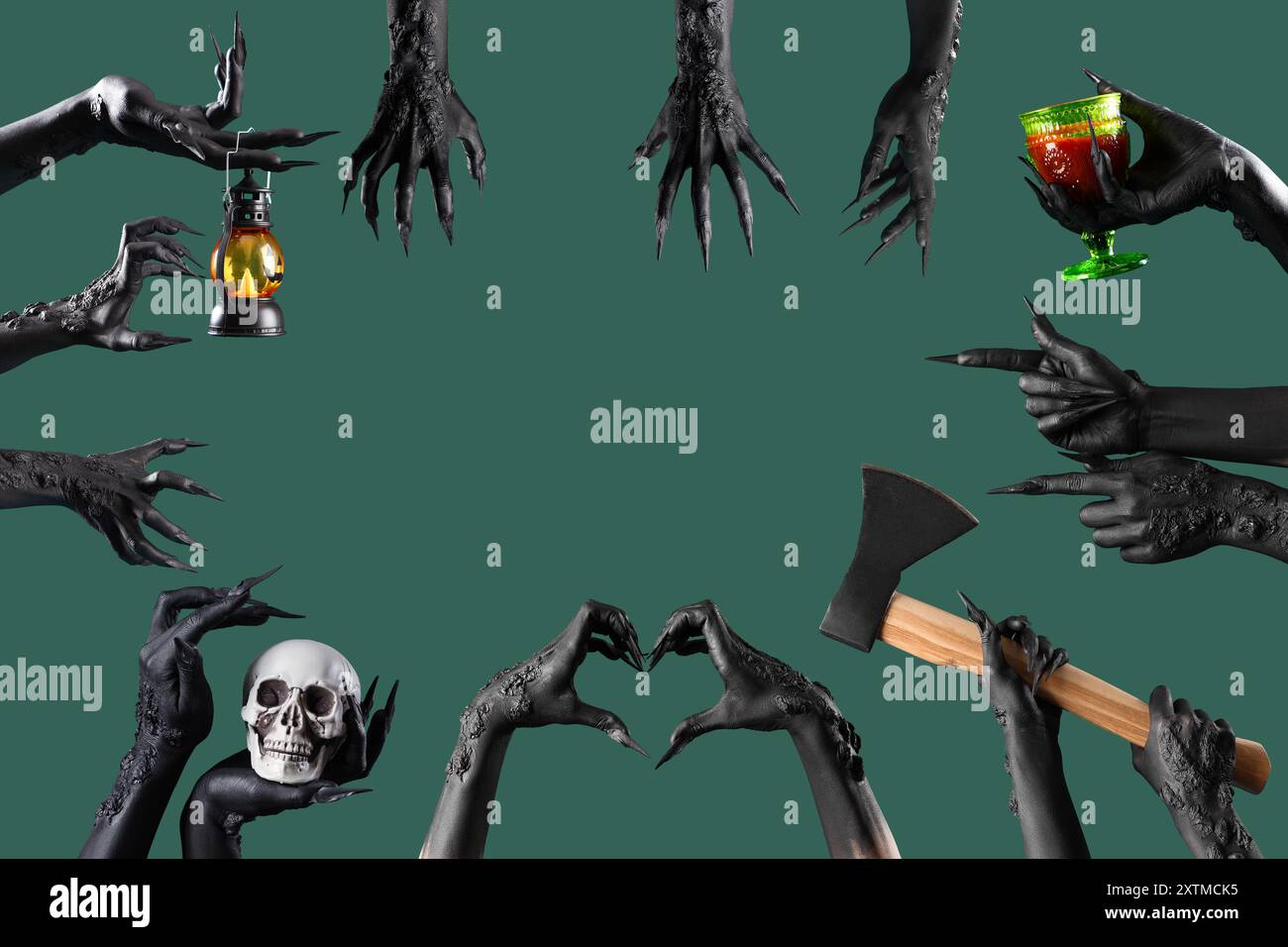 Frame made of many witches hands on dark background. Halloween ...