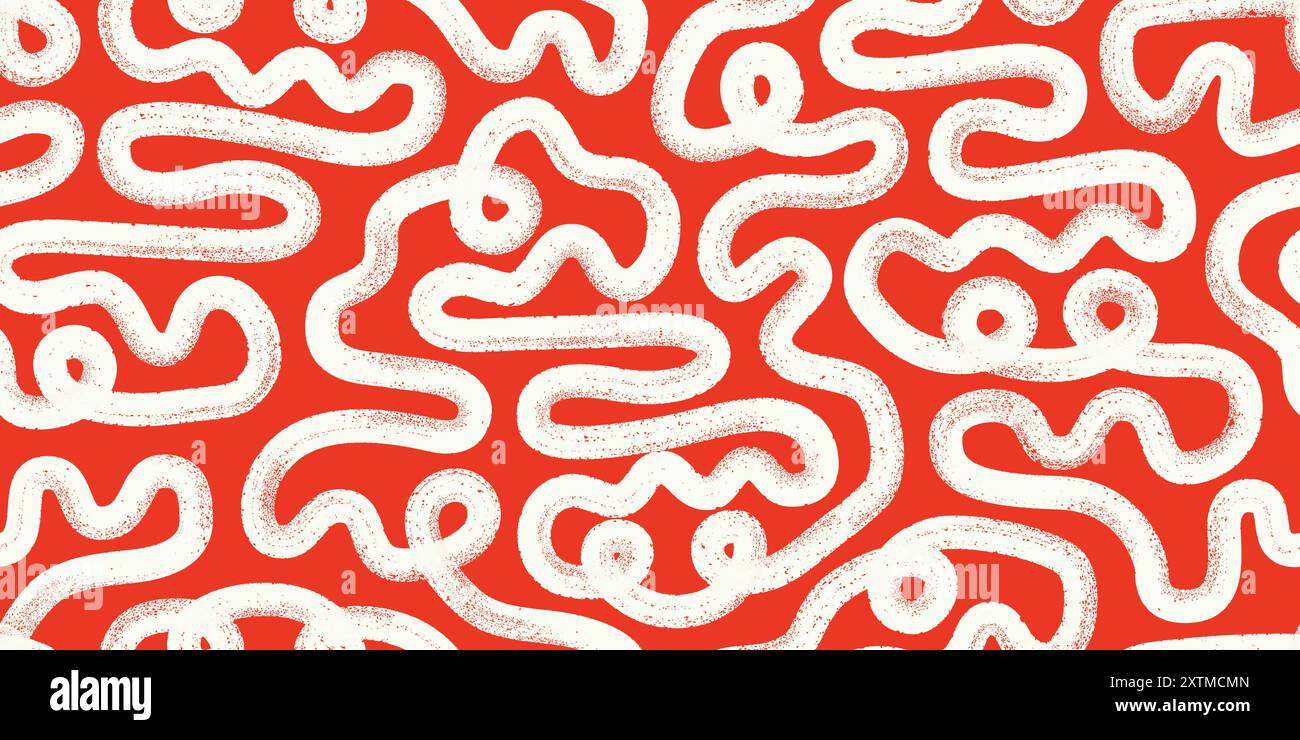 White paint abstract brush strokes vector seamless pattern. Hand drawn thick bold curvy ...