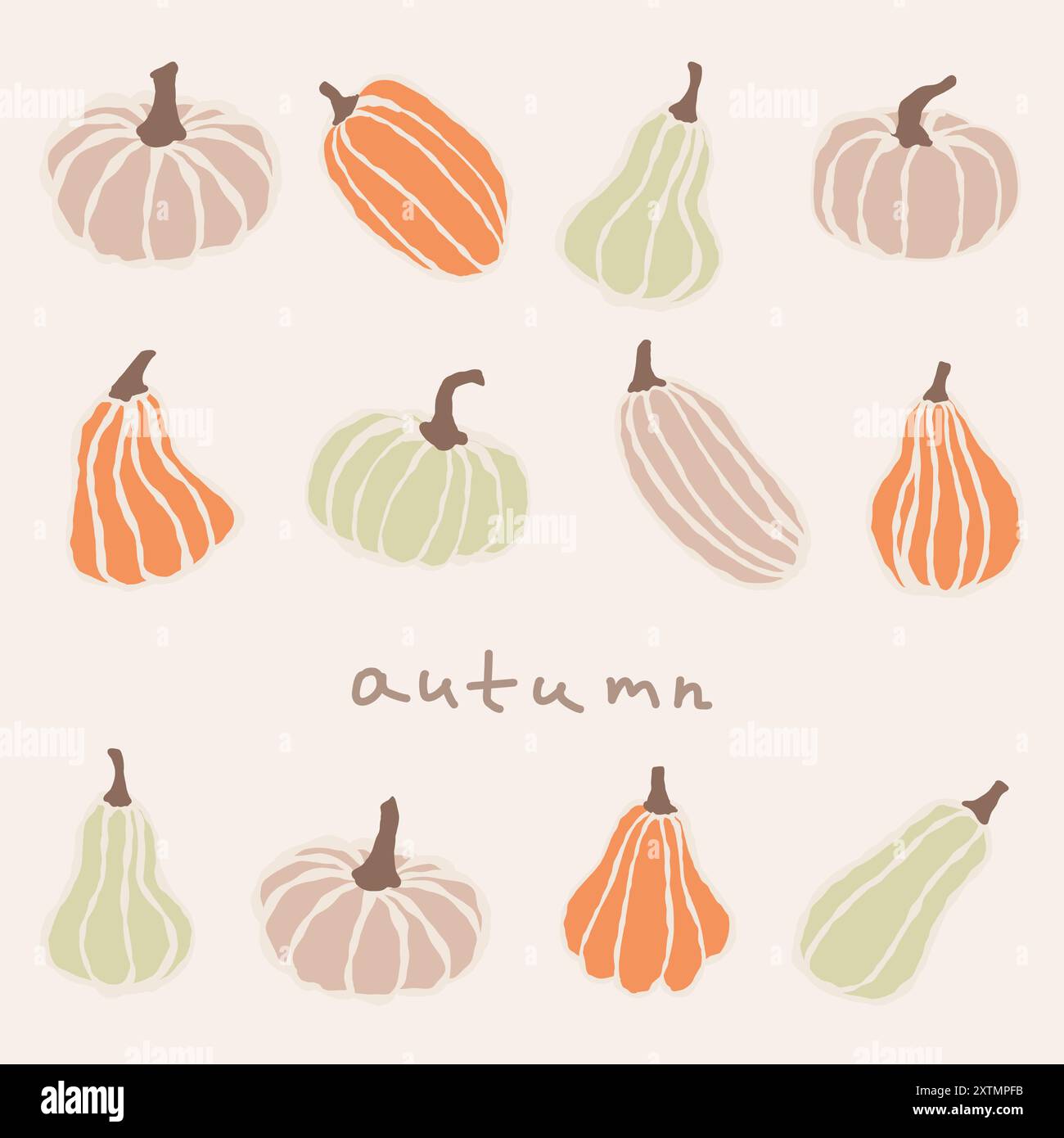 Collection of hand-drawn pumpkins in various colors and shapes ...