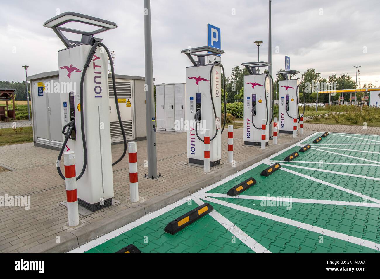 Warsaw, Poland- July 1, 2023: Multiple electric car chargers IONITY DC ...