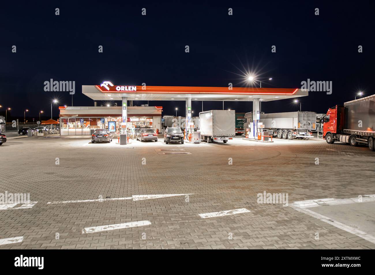 Warsaw, Poland- July 1, 2023: Orlen fuel petrol station at night Stock ...