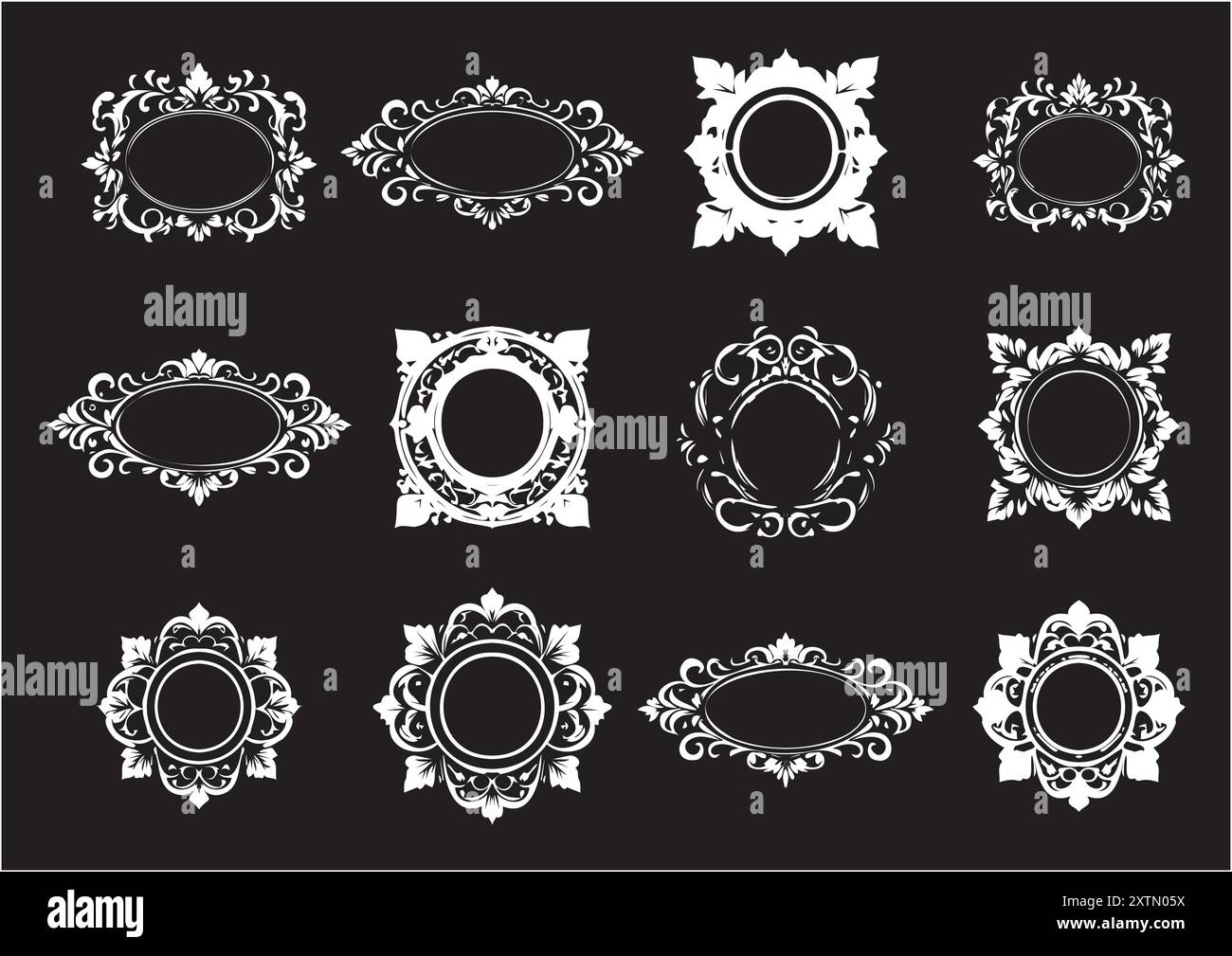 Twelve Vintage Ornamental Frames Set on Black ground in Different ...
