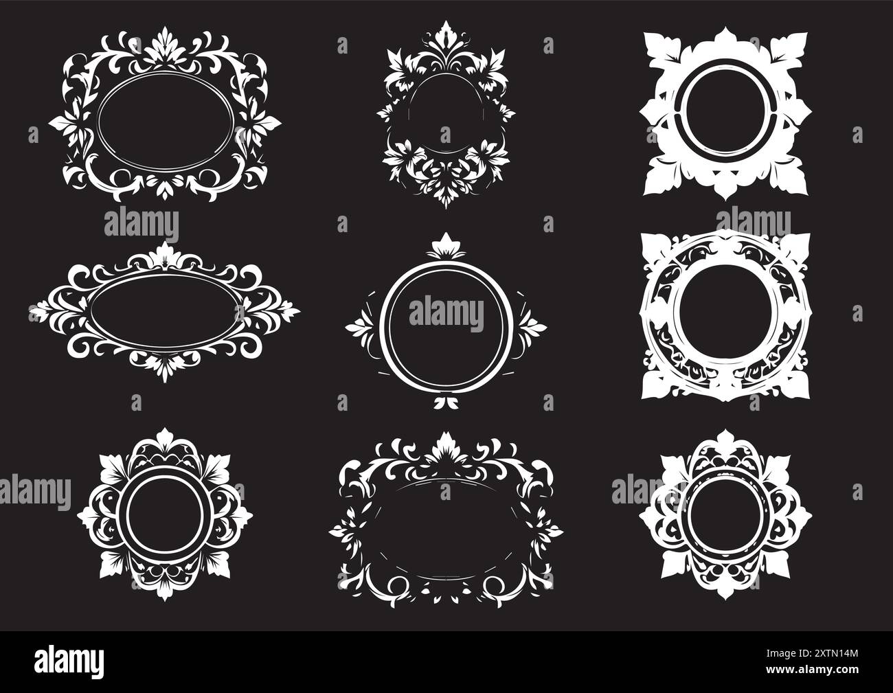 Elegant Collection of Nine Vintage Floral Frames with Intricate Designs ...