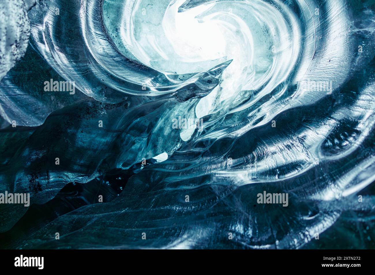 Clear chunks of ice in Vatnajokull glacier crevasse, majestic blue ...