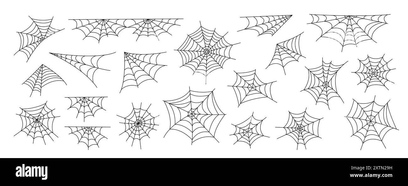 Spider webs set simple hand drawn outline vector illustration of doodle ...