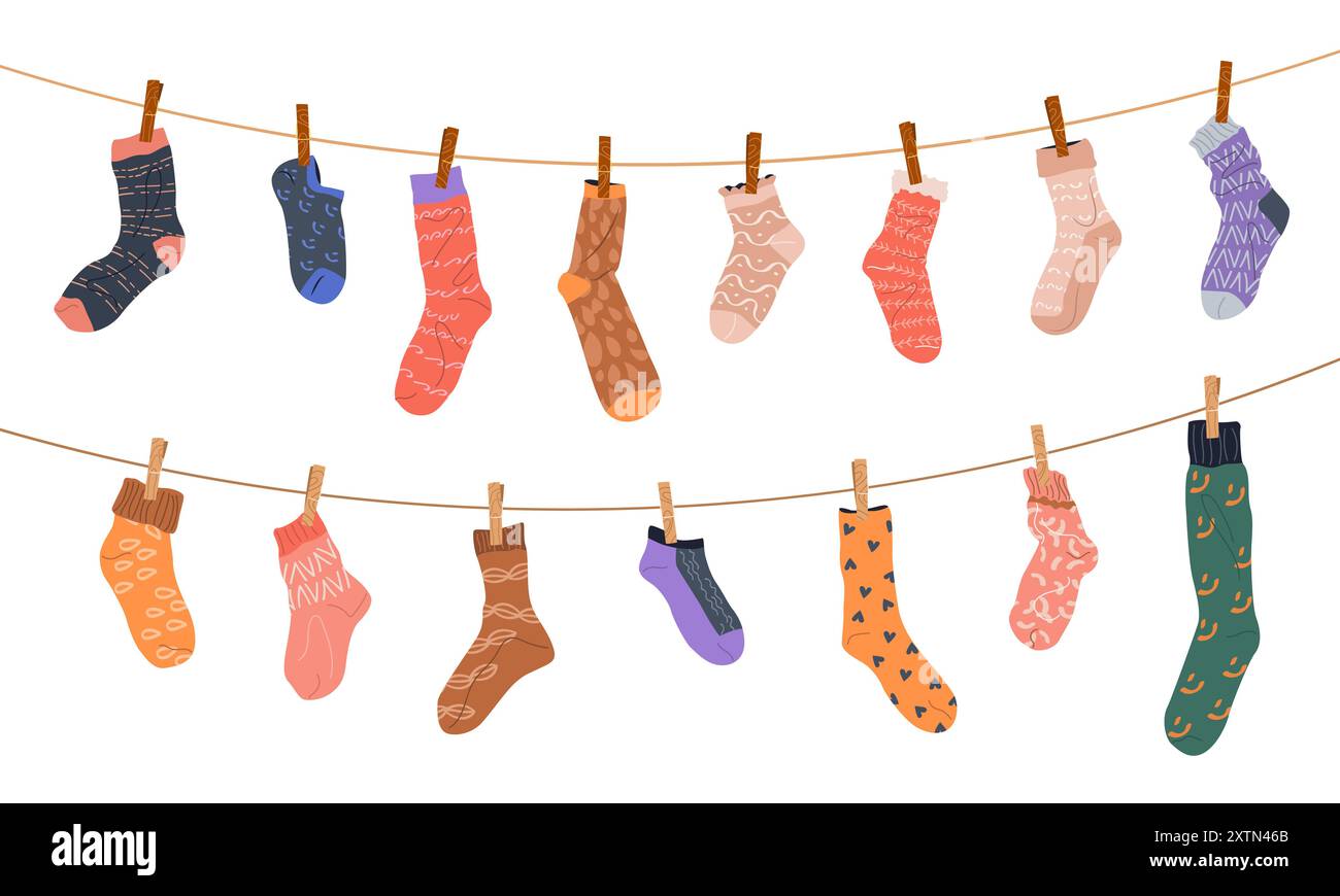 Clothing laundry hanging clothes laundry on clothesline Stock Vector ...