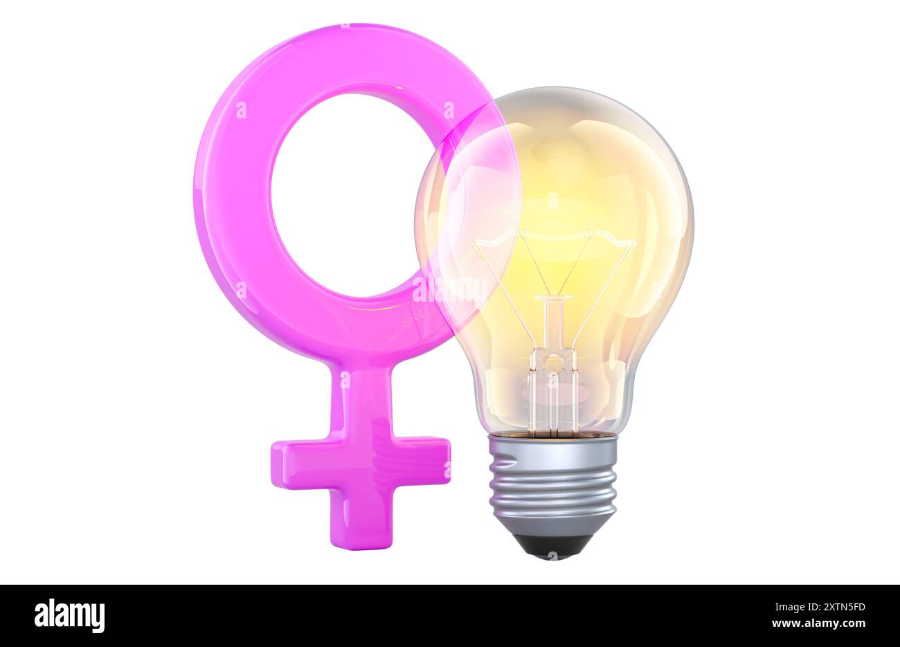 Female gender symbol with light bulb. 3D rendering isolated on white ...