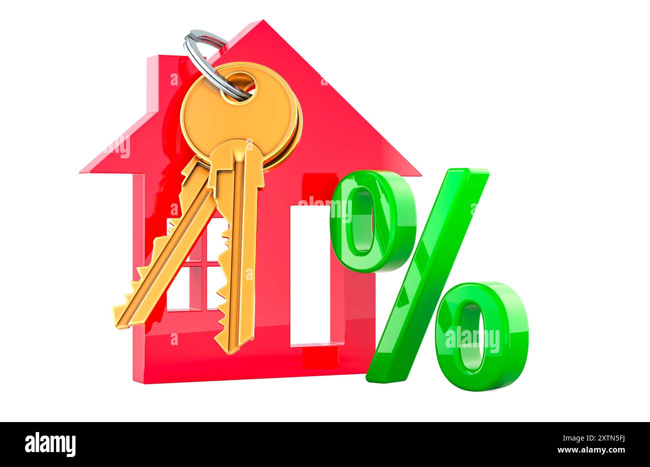 House keys with percentage symbol, 3D rendering isolated on white ...