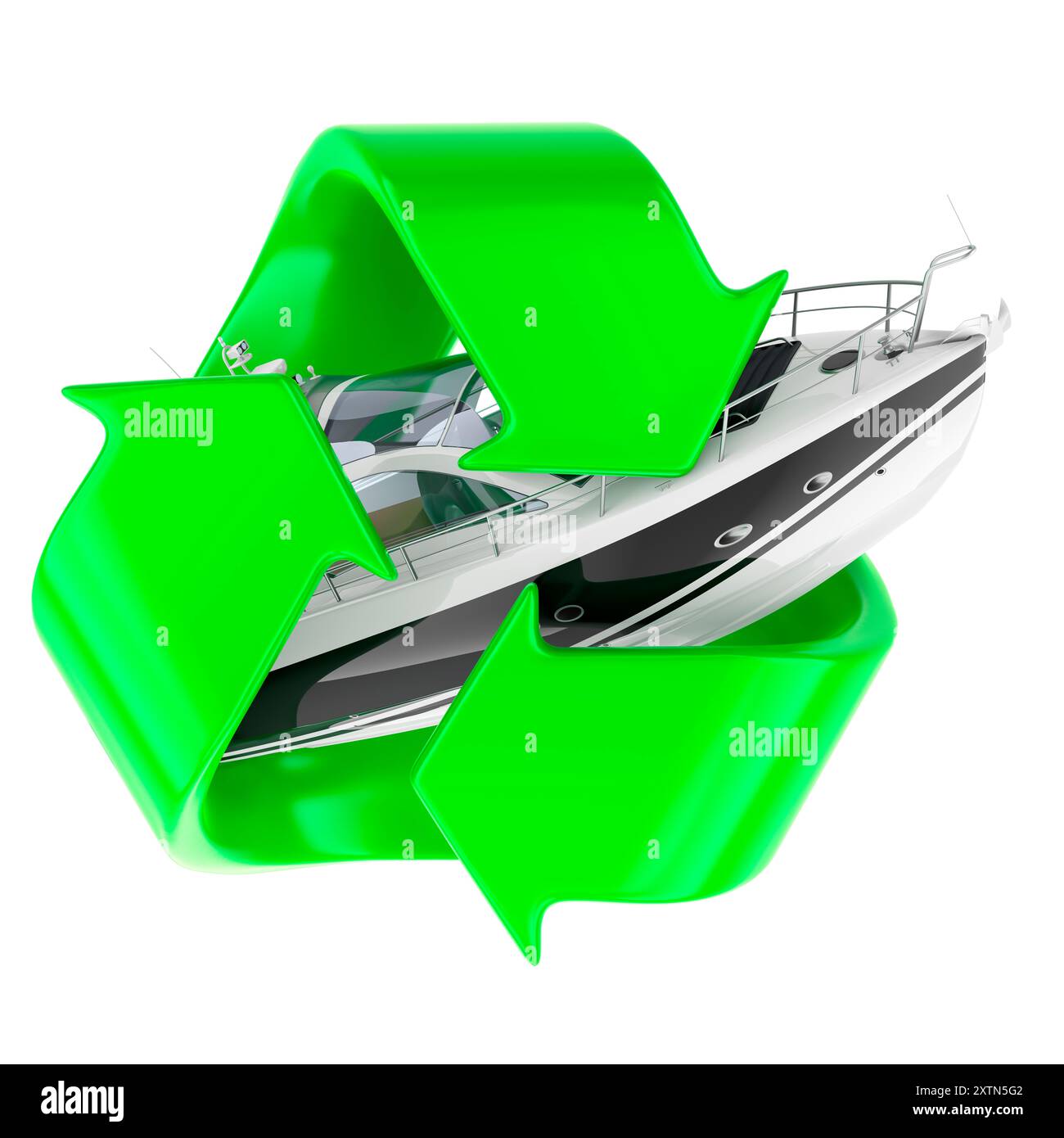 Recycling symbol with motorboat, 3D rendering isolated on white ...