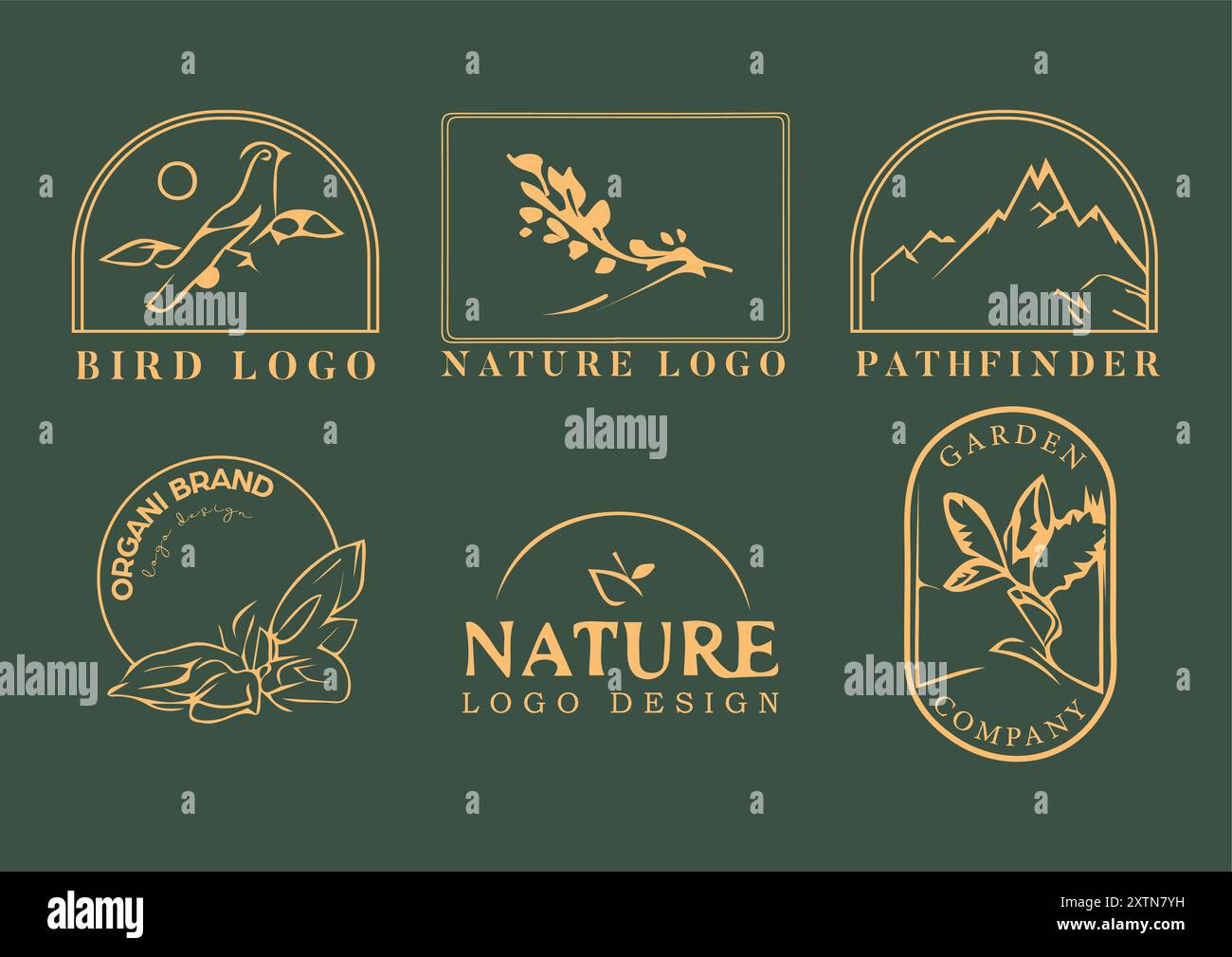 Premium Botanical Logos Collection on Emerald Background Stock Vector ...