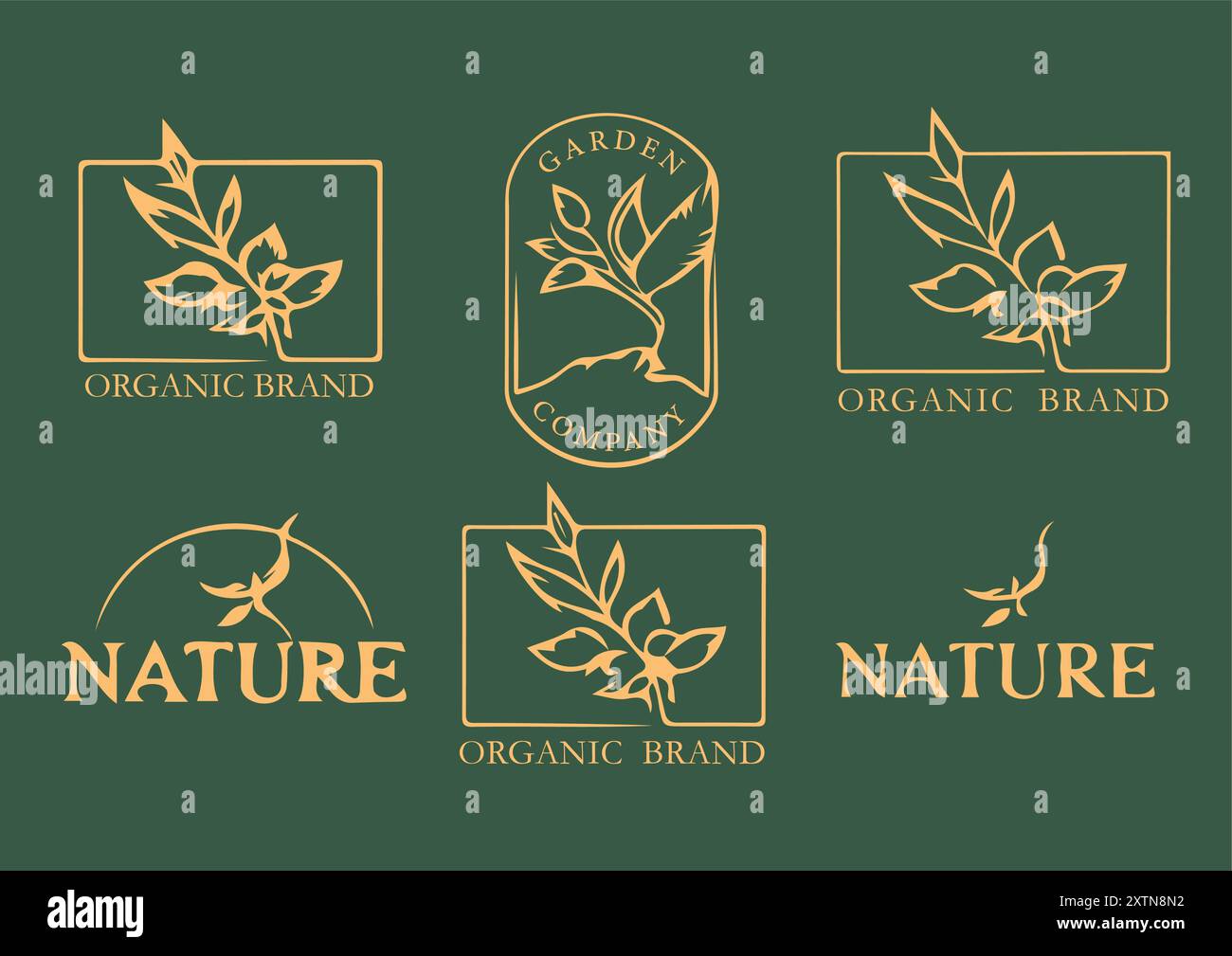 Organic and Nature-Themed Logos with Elegant Gold Leaf Designs Stock ...