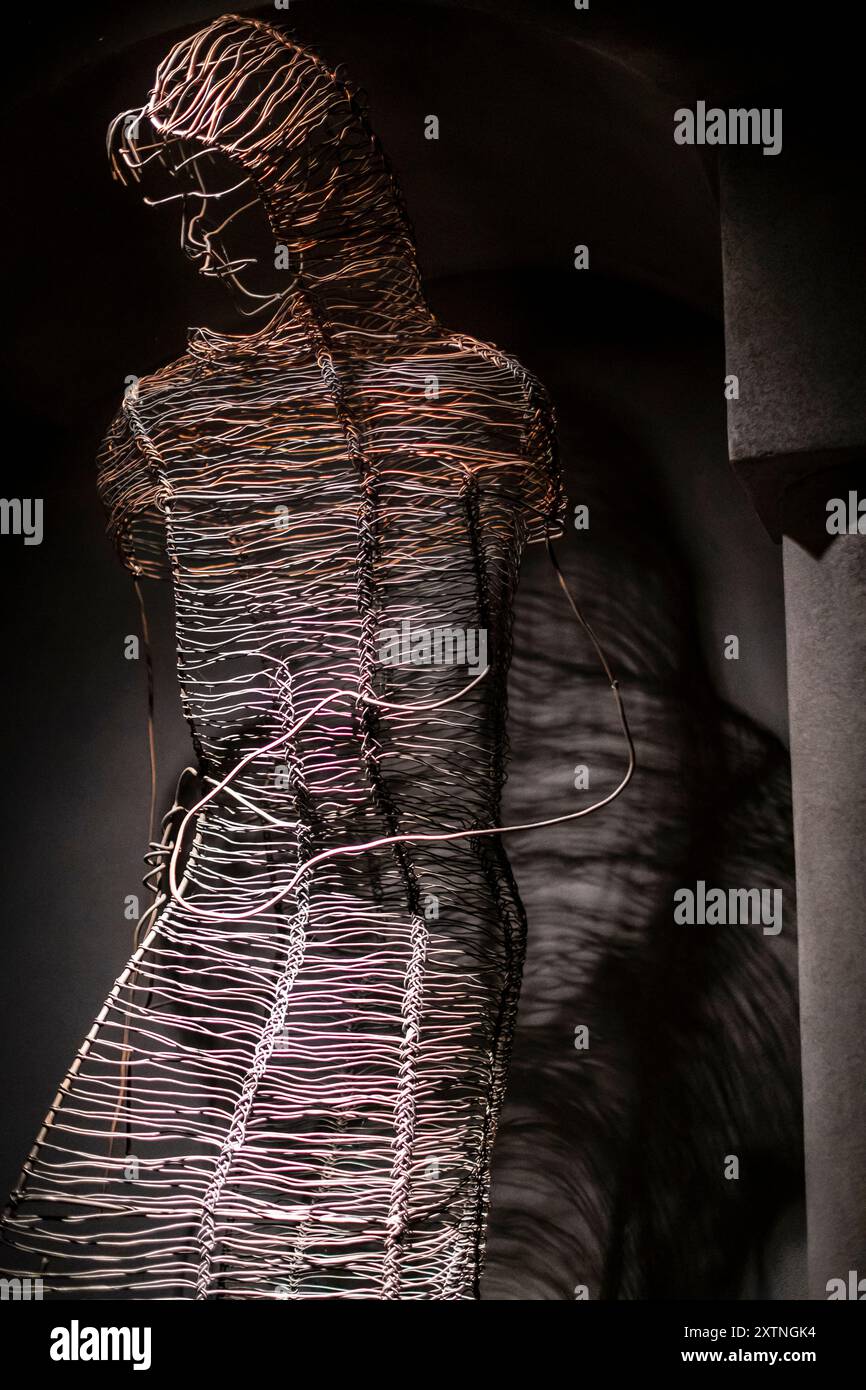 Wire sculpture of a Franciscan monk at the Gråbrødrekloster Museum, an ...