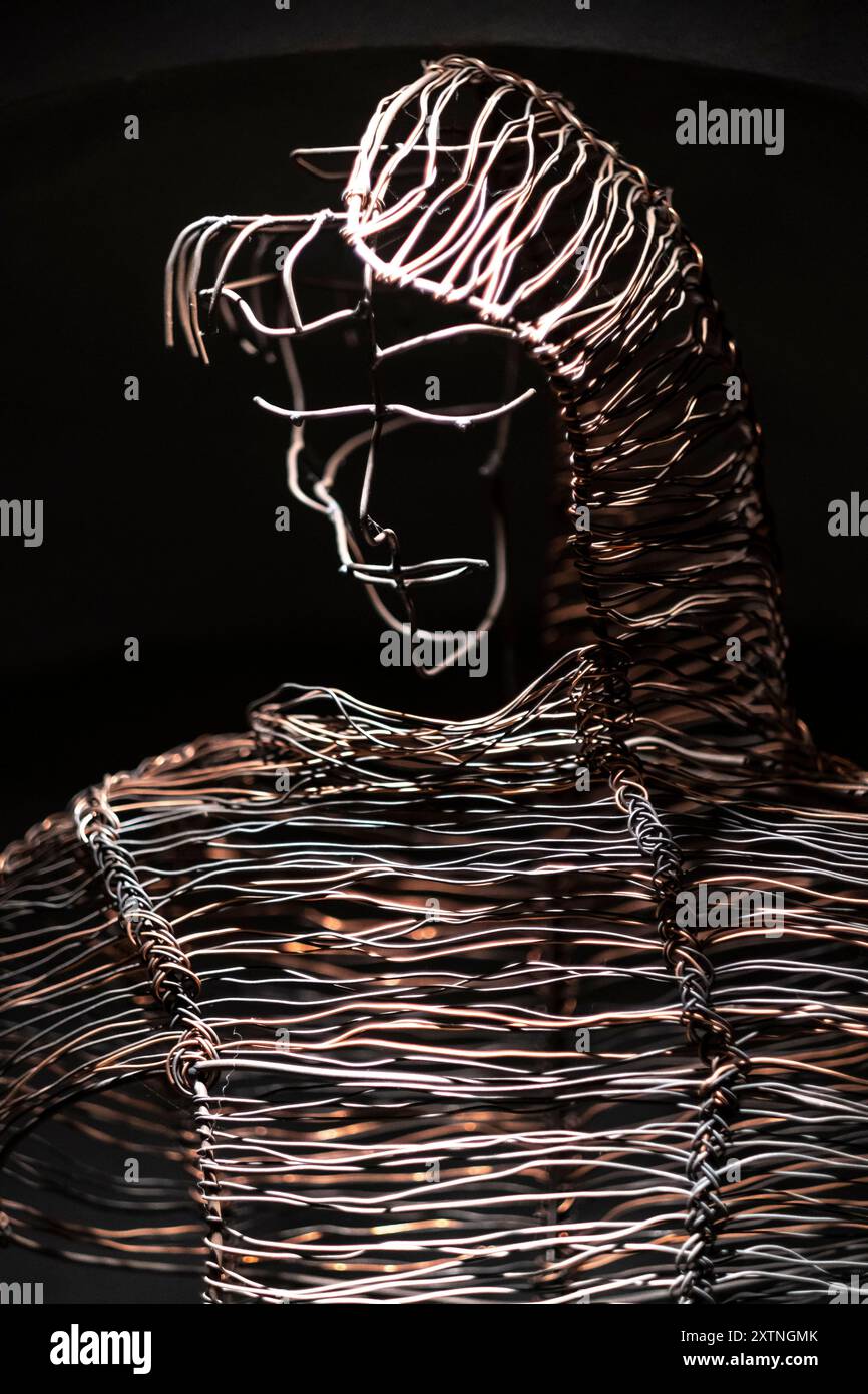 Wire sculpture of a Franciscan monk at the Gråbrødrekloster Museum, an ...