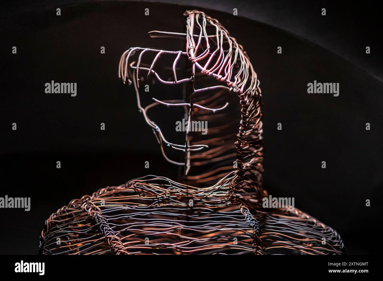 Wire sculpture of a Franciscan monk at the Gråbrødrekloster Museum, an ...