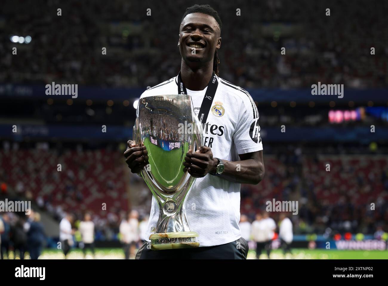 Warsaw, Poland. 14 August 2024. Eduardo Camavinga of Real Madrid CF ...