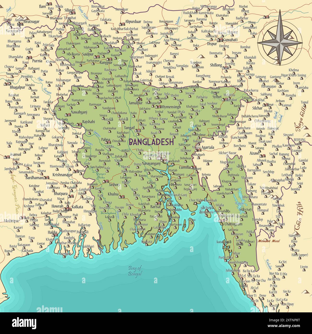 Artistic map of Bangladesh vintage fantasy style Stock Vector Image ...