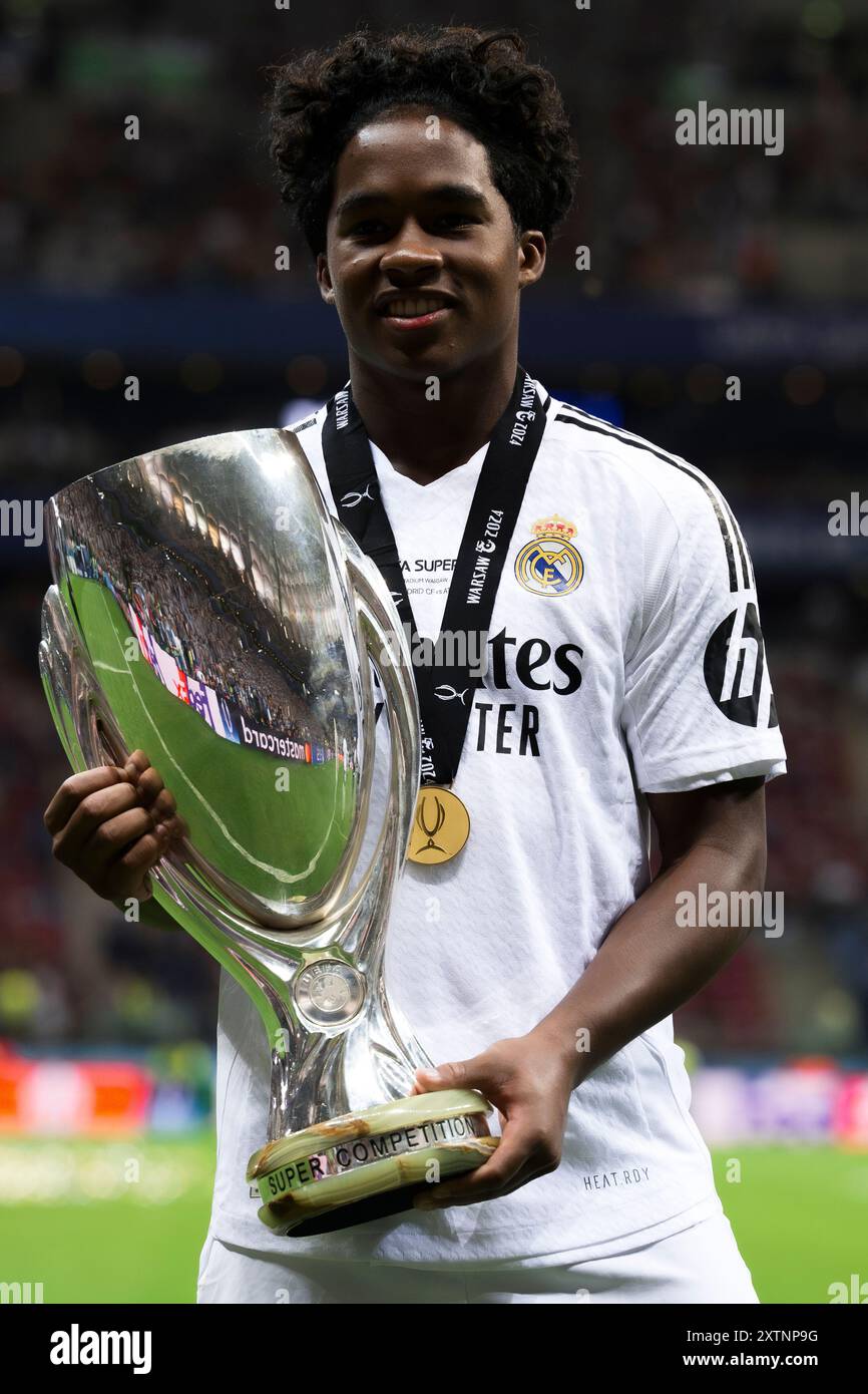 Warsaw, Poland. 14 August 2024. Endrick of Real Madrid CF poses with ...