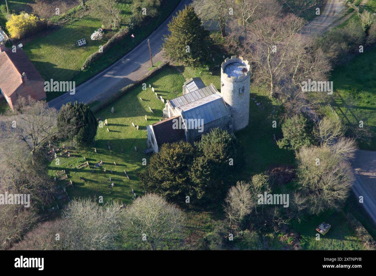 Hot air balloon passenger's view of St Michael's church Aslacton, South ...