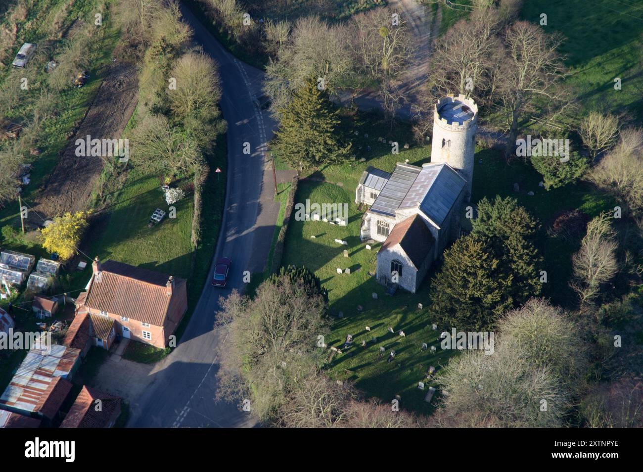 Hot air balloon passenger's view of St Michael's church Aslacton, South ...