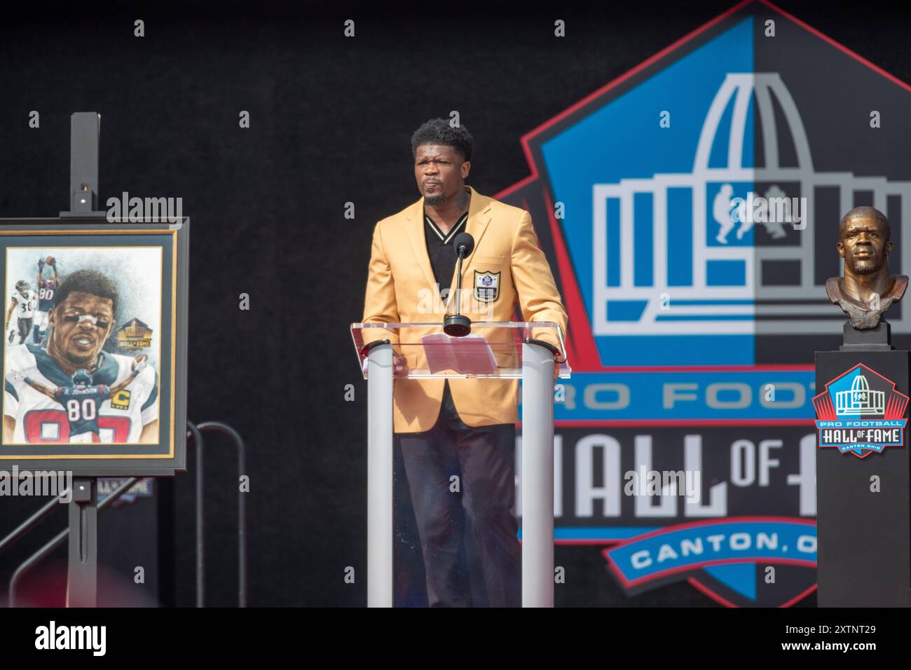 Former Houston Texans wide receiver Andre Johnson makes an acceptance ...