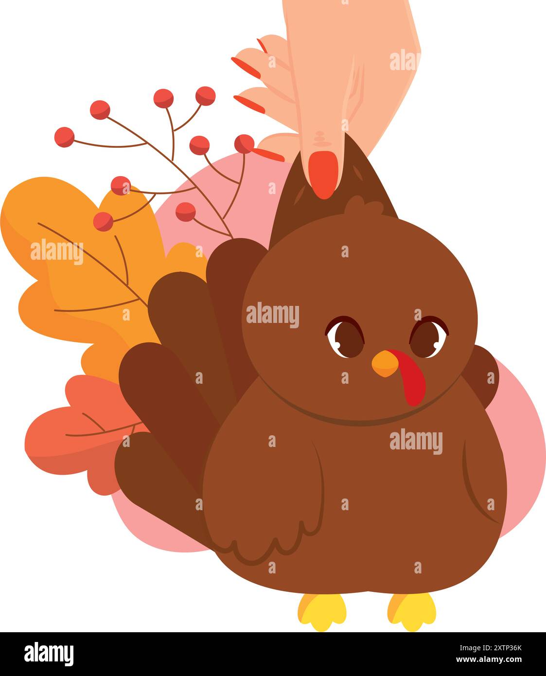 Hand holding cute autumn turkey with leaves, Vector Stock Vector Image ...