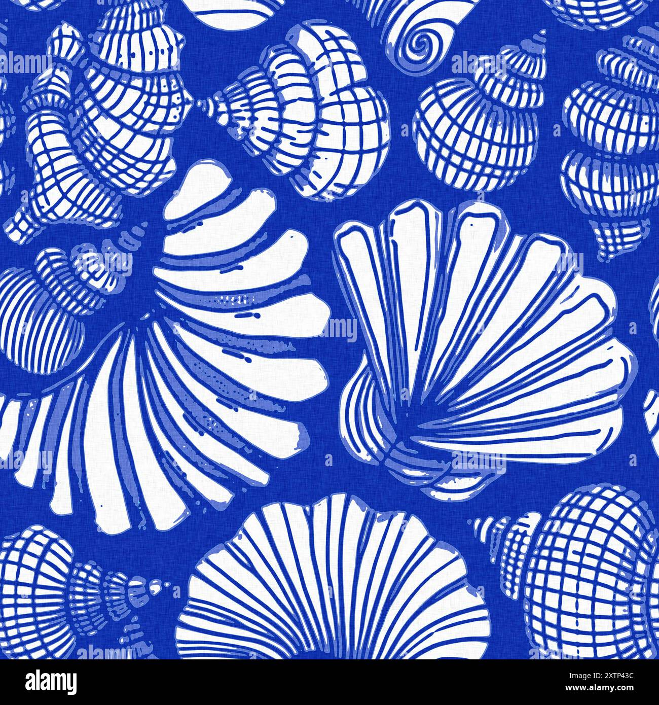 Azure blue white shell motif with linen seamless batik background ...