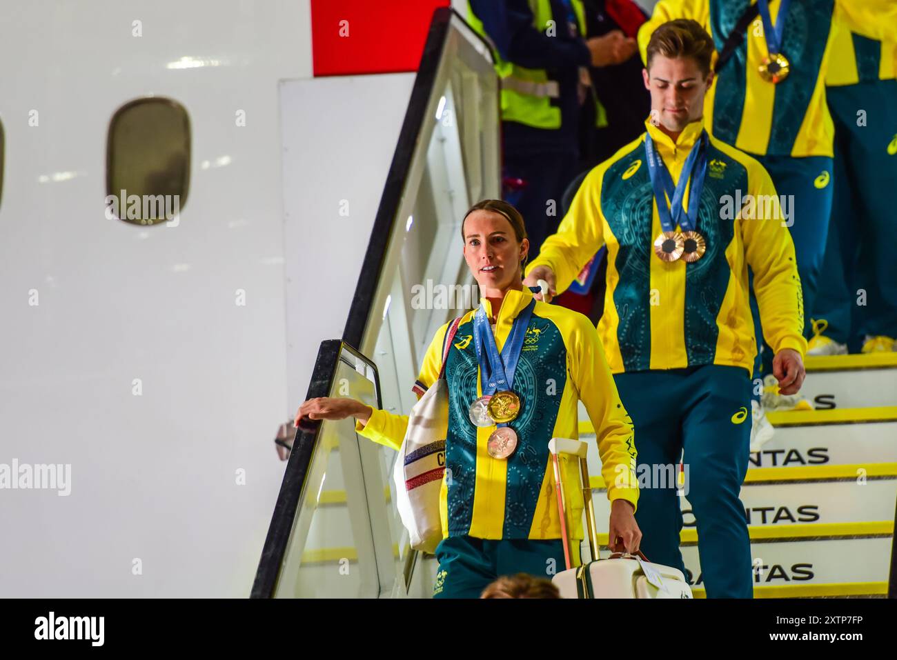 Swimmer Emma McKeon is seen arriving from 2024 Paris Olympic Games to Australia with Australian ...