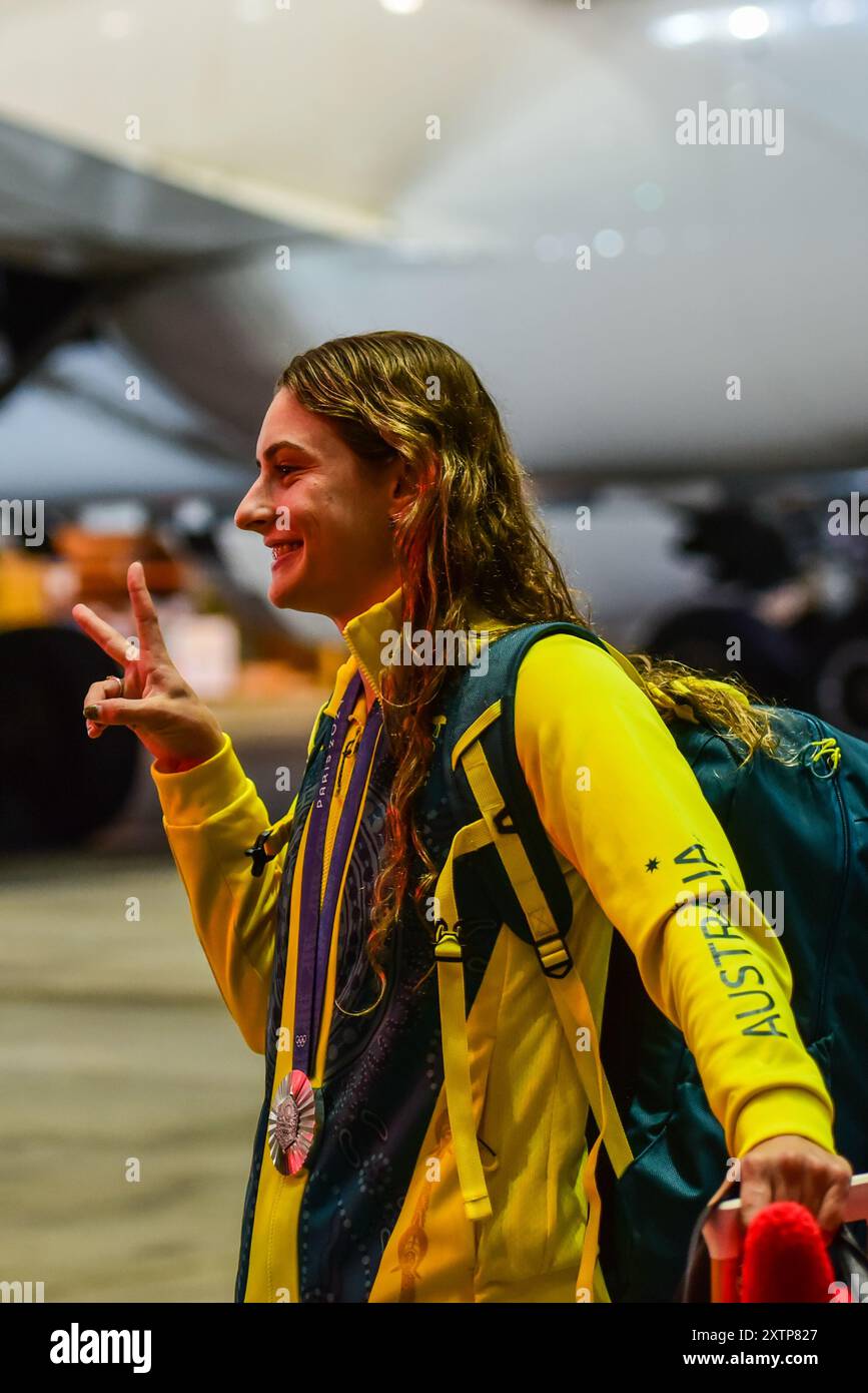 Diver Maddi Keeney is seen arriving from 2024 Paris Olympic Games to Australia with Australian ...