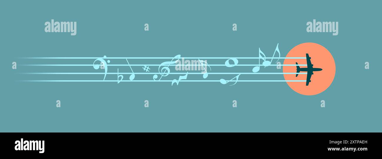 Musical notes and symbols are seen on the stream of exhaust or vapor ...