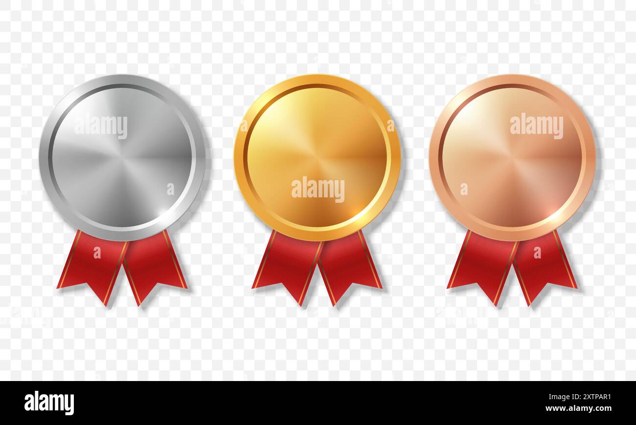 Vector 3d Realistic Blank Golden, Silver and Bronze Award Medal with ...