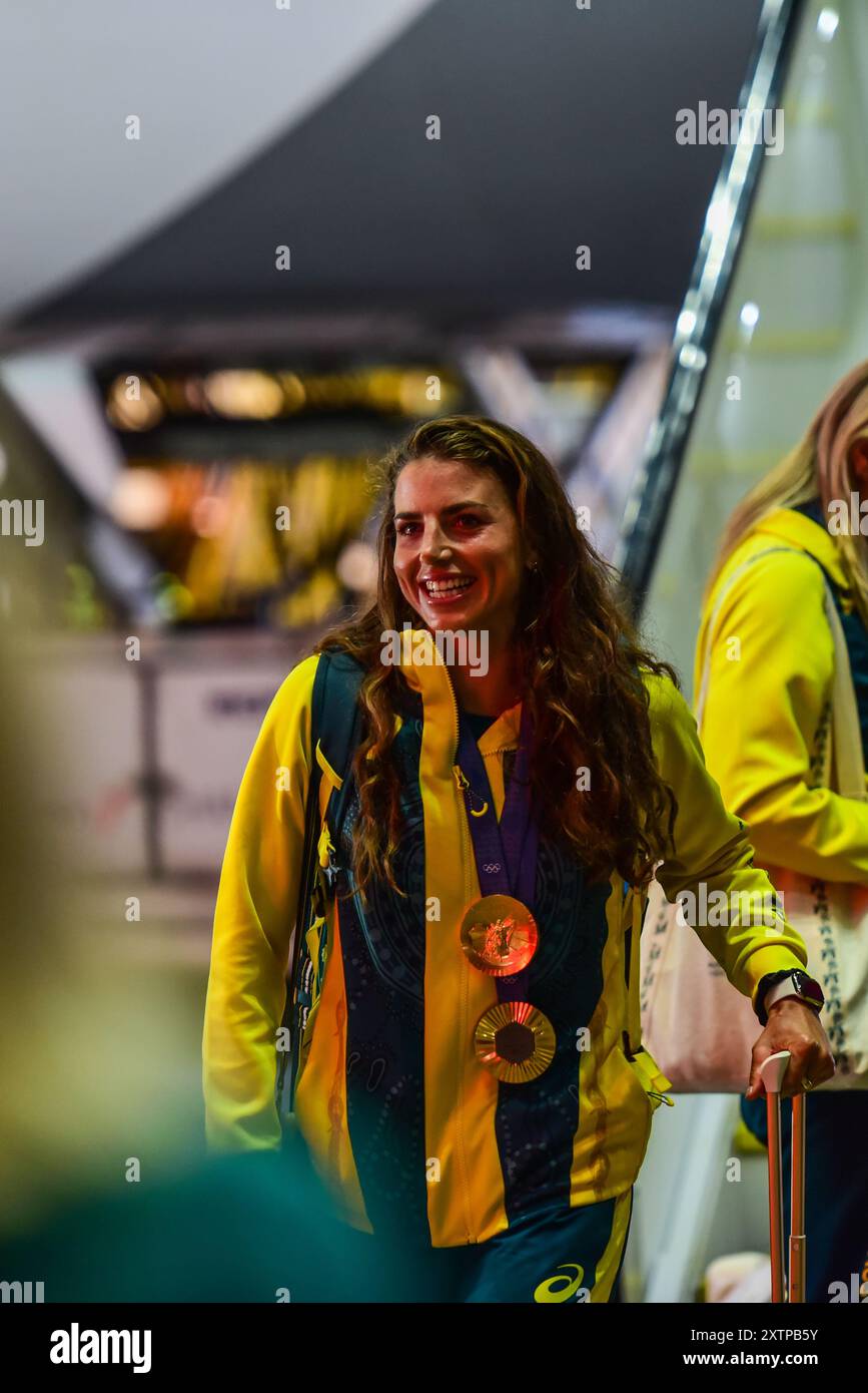 Sydney, Australia. 14th Aug, 2024. Kayaker Jessica Fox is seen arriving ...