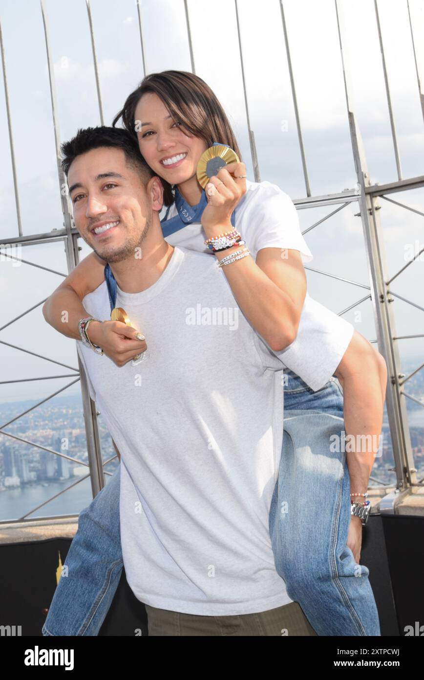 New York, USA. 15th Aug, 2024. Gerek Meinhardt, with Lee Kiefer of USA Fencing's Women's Foil ...