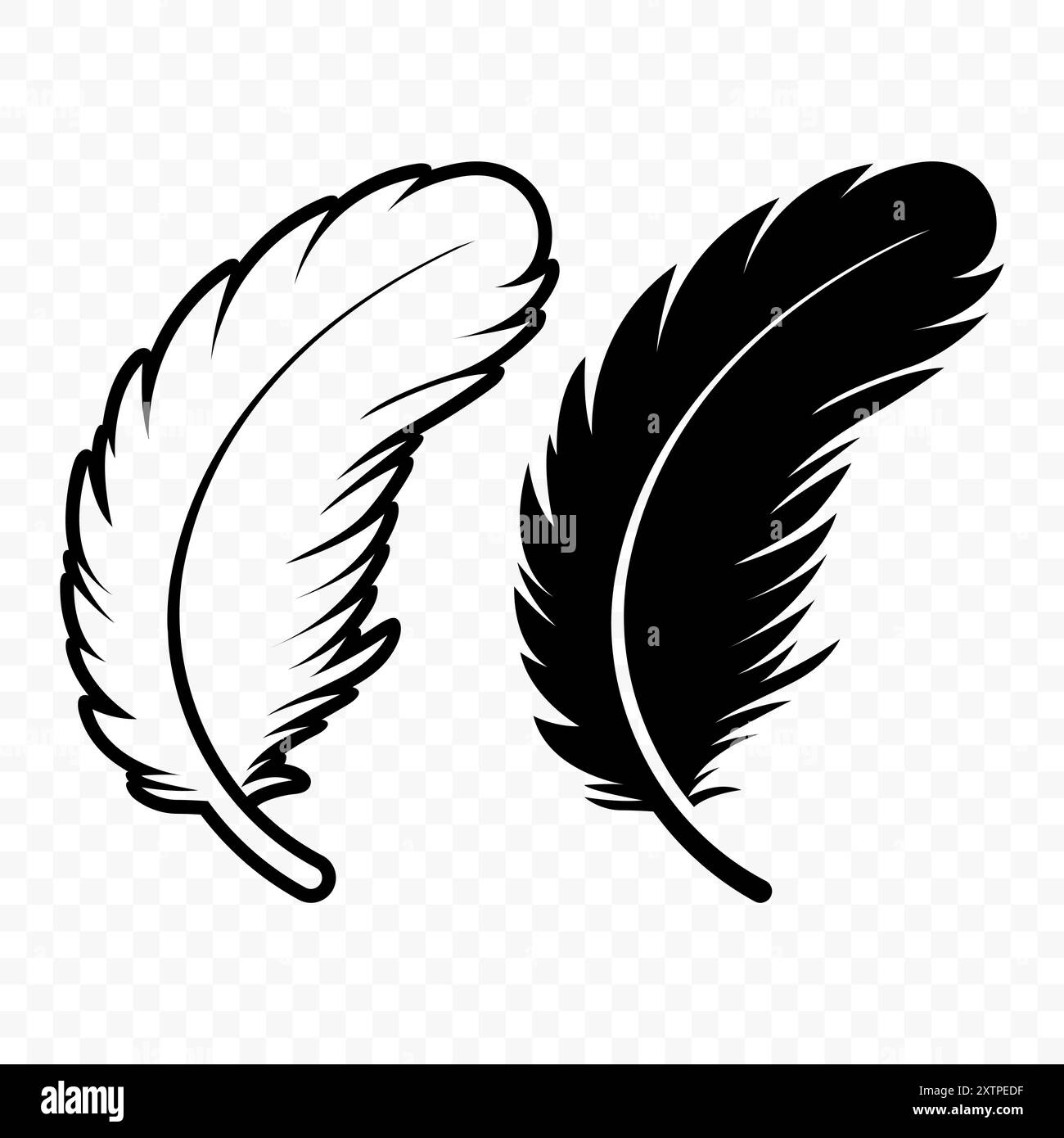 Vector Black and White Fluffy Feather Logo Icons. Silhouette Feather ...