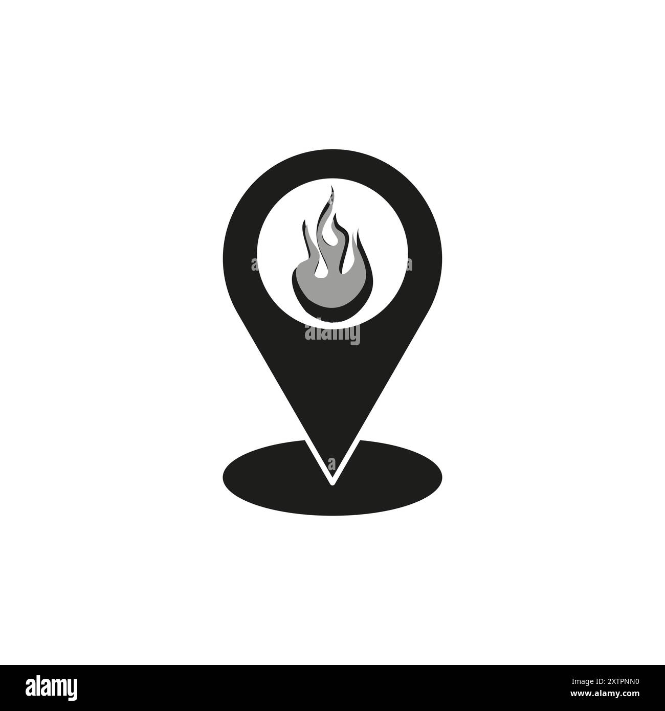 Fire location icon. Black map marker. Flame symbol inside. Vector graphic Stock Vector Image ...