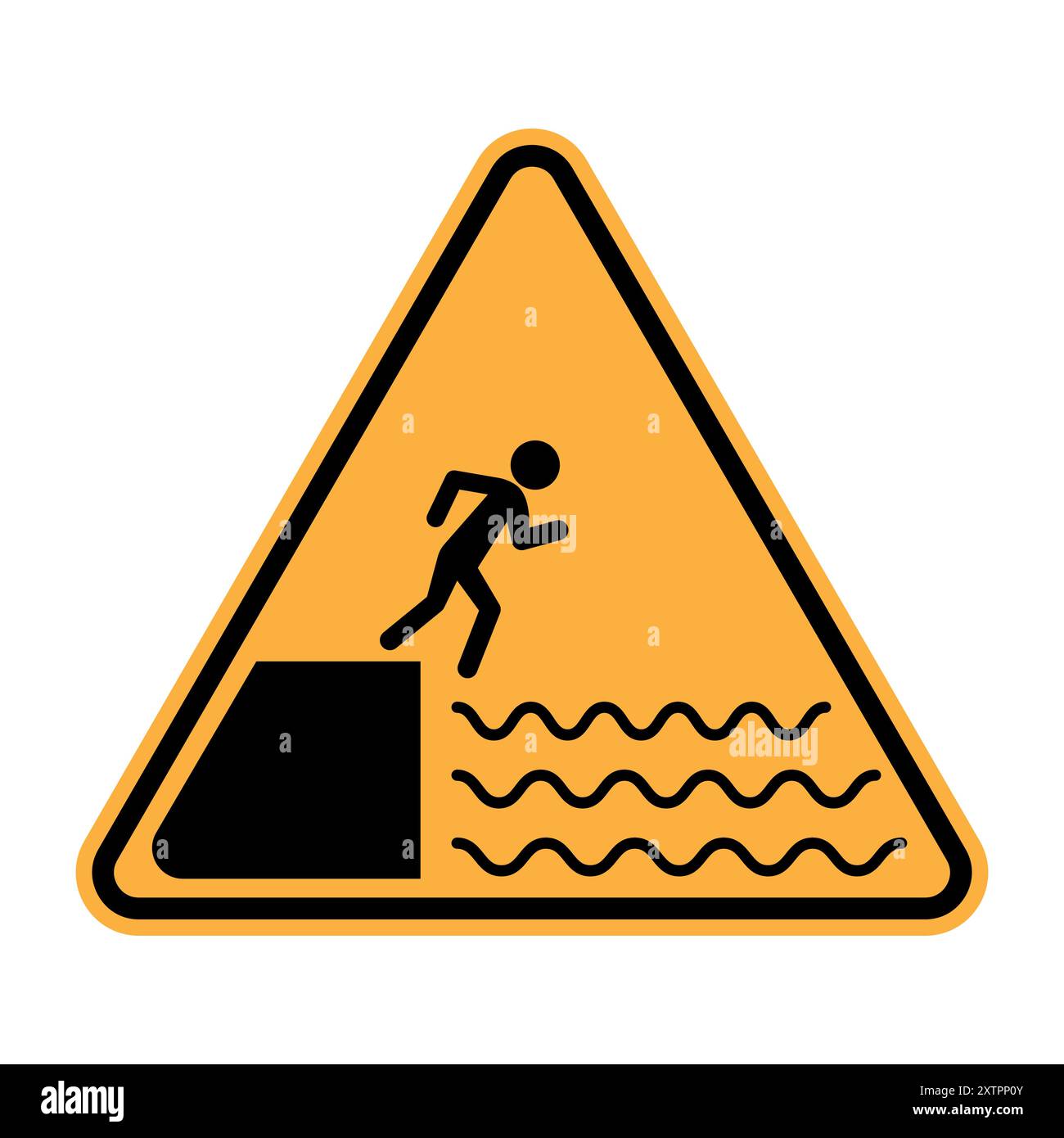 Warning sign icon. Triangle shape symbol. Falling into water. Bold ...