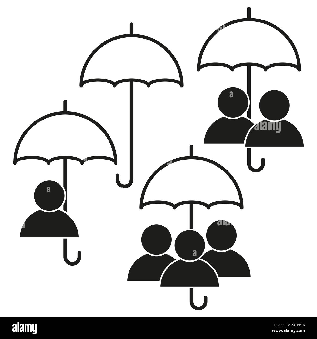 Insurance protection icons. Umbrella with people. Safety symbols ...