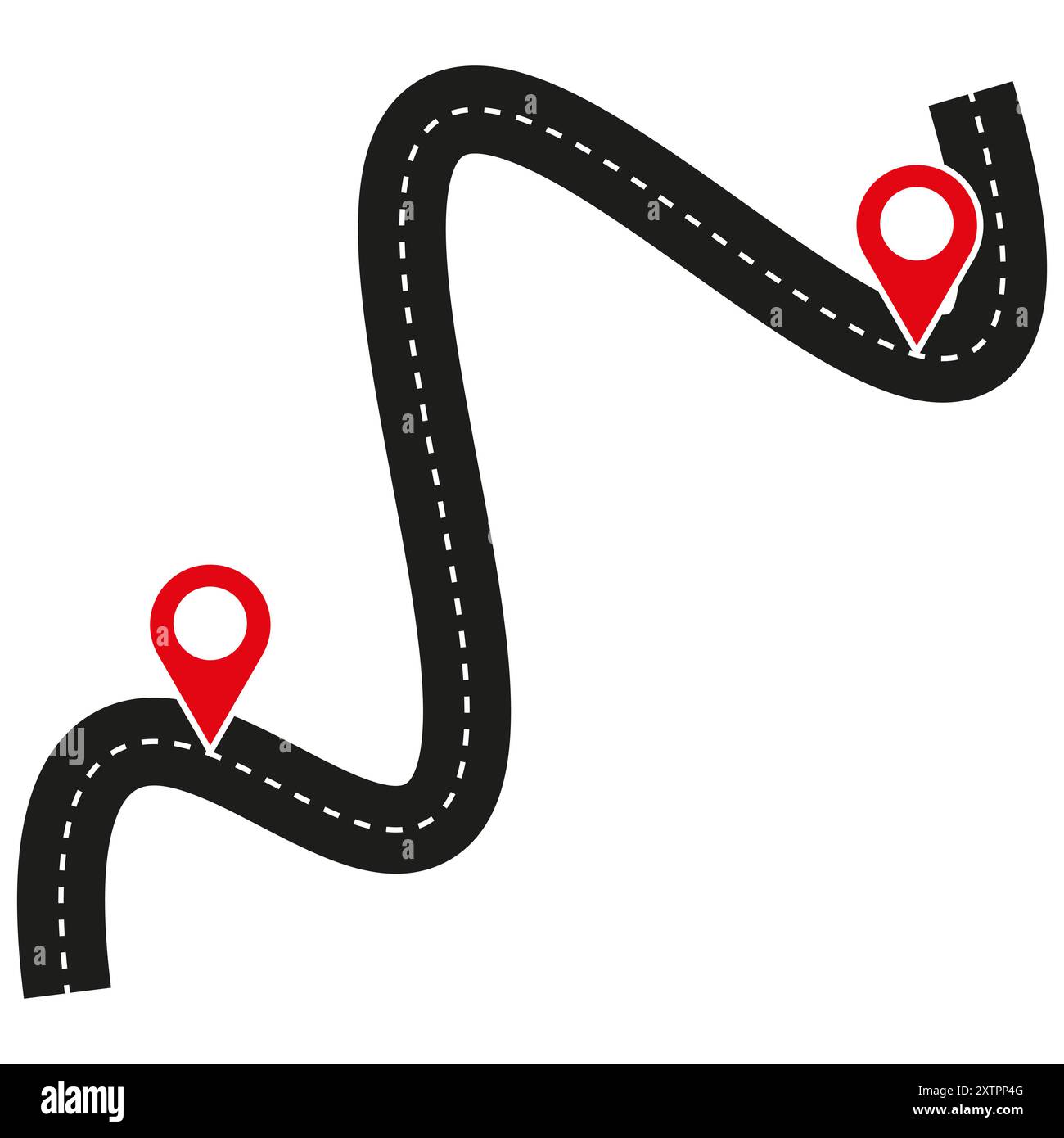 Winding road map. Red location markers. Black dashed lines. Vector graphic Stock Vector Image ...