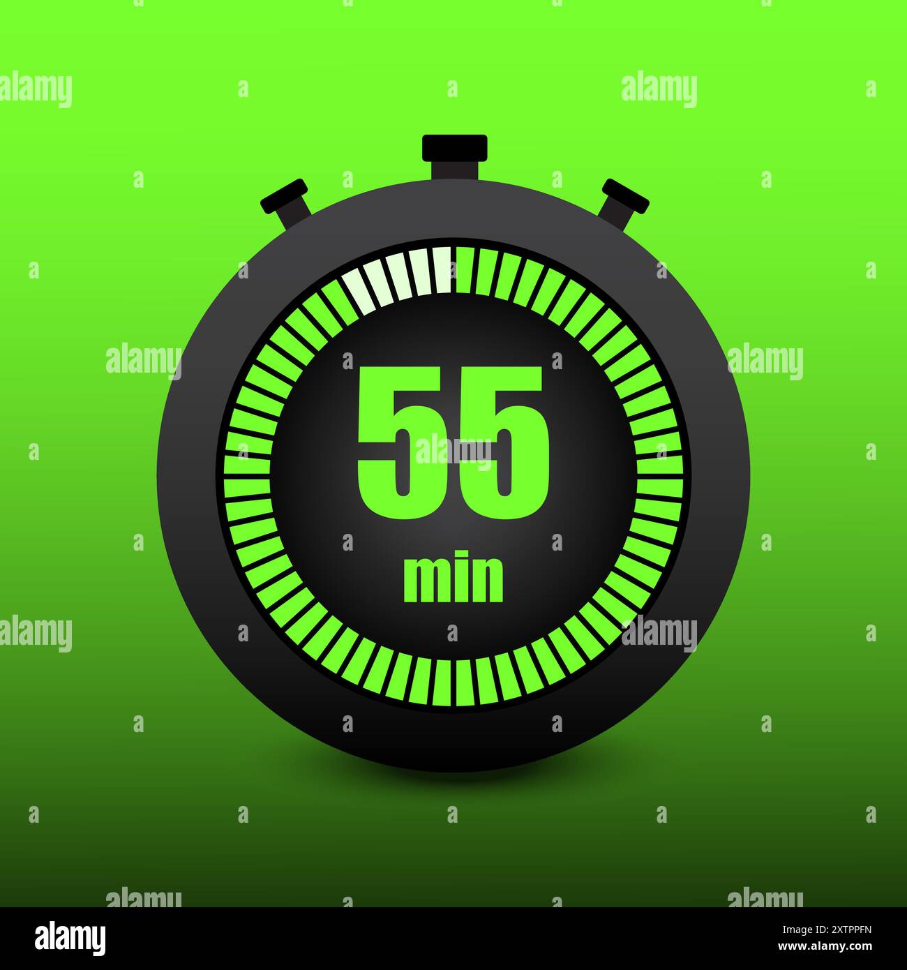 Stopwatch showing 55. Fifty five minutes. Bright green gradient. Bold ...
