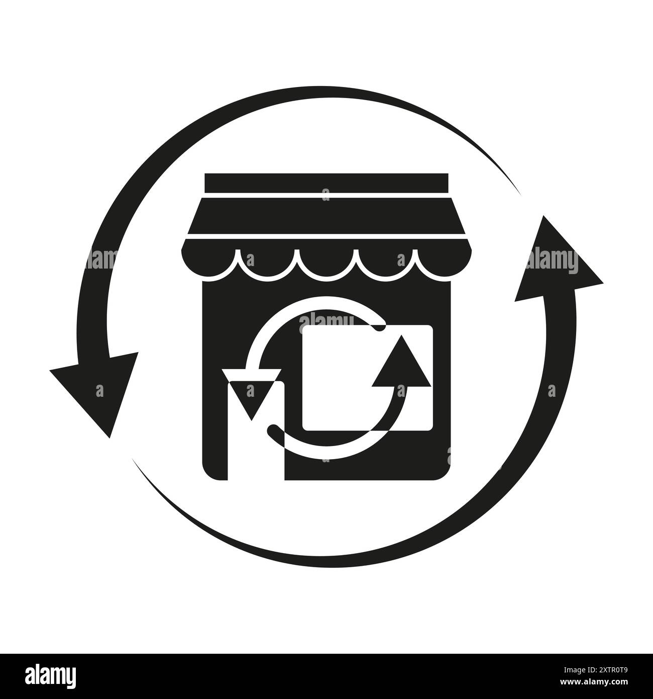 Store exchange icon. Black and white design. Circular arrows. Return ...